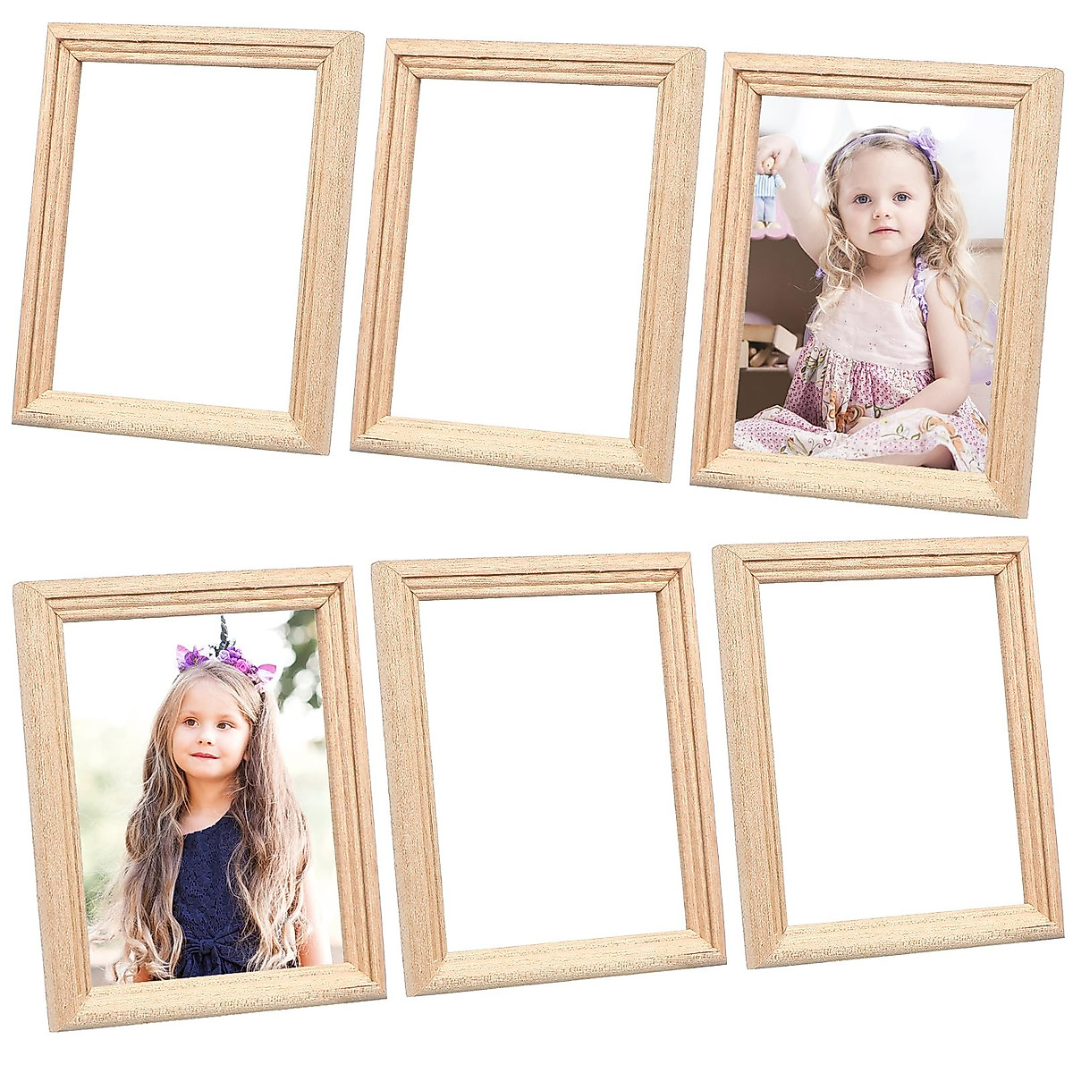 Exceart 6Pcs 1/12 Wood Dollhouse Furniture Unfinished Mini Photo Frame Artificial Miniature Scene Model DIY Wall Art Painting Toys for Nursery Room Photo Props