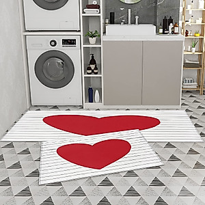 Teamery Kitchen Mats for Floor, Red Heart Kitchen Rugs, Kitchen Organization 2pcs Kitchen Mat, Kitchen Decor Runner Rug, Anti-Fatigue Mats for Kitchen Floor, Kitchen Gadgets