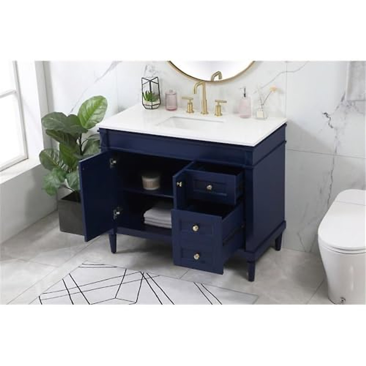 Elegant Decor Indoor Modern Under Sink Bathroom Fixtures Storage Organizer Cabinet 42 inch Single Bathroom Vanity - Blue