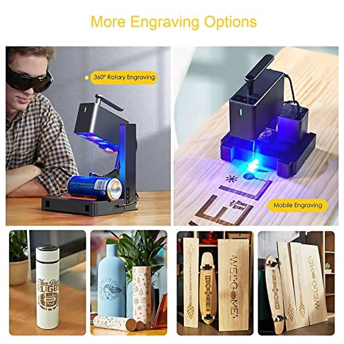 LaserPecker 2 Laser Engraver, Laser Engraving Machine with Roller Portable Laser Engraver Cutter Compact Desktop Handheld Laser Etching Machine for Coated Metal Leather - with Storage Box/Power Bank