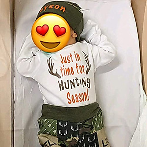 Newborn Baby Boy Clothes Outfits Letter Print Romper + Hunting Elk Pants+Hat 3PC Clothing Set (C-White, 0-3Months)