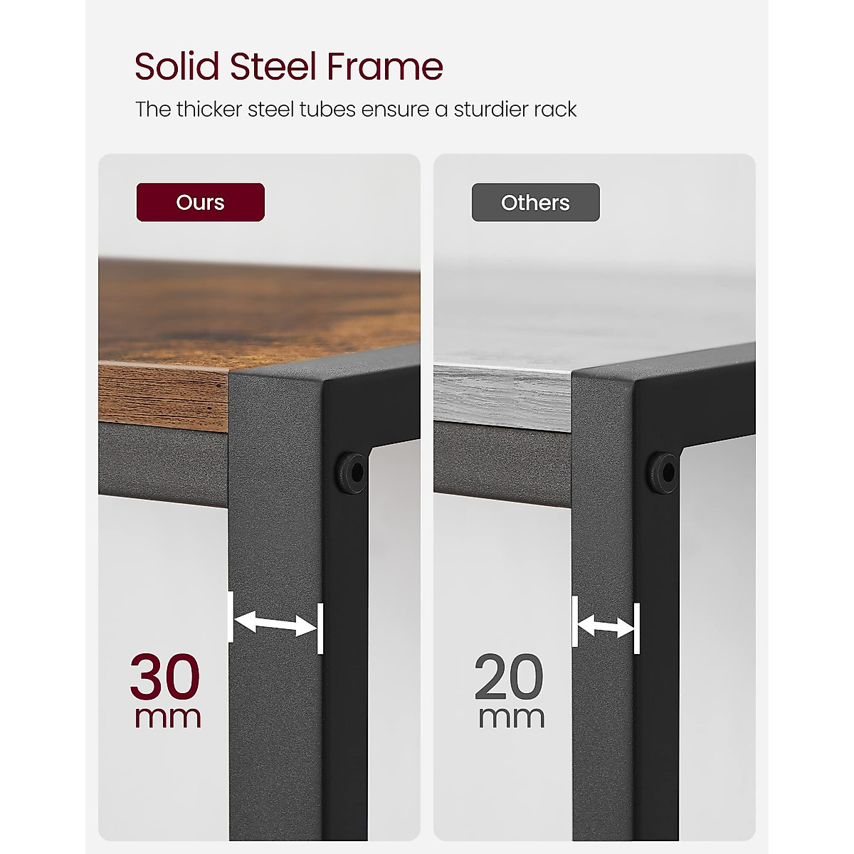 VASAGLE Bakers Rack, Coffee Bar, Kitchen Storage Shelf Rack with 10 Hooks, 3 Shelves, Adjustable Feet, for Microwave Oven, 15.7 x 33.1 x 66.9 Inches, Industrial, Rustic Brown and Black UKKS17BX