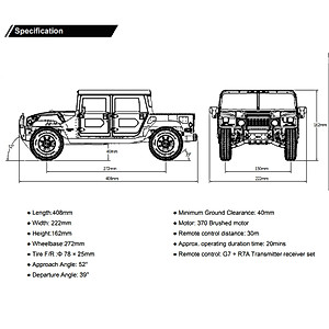 EAZYRC X FMS 1/12 GM Hummer H1 Military RC Truck with Officially Licensed, 8+KM/h 2WD 4WD 3 Speed Transmission All Terrain Model Car with 2.4 Ghz 7CH Remote Control,Led Light (No Battery) (Yellow)