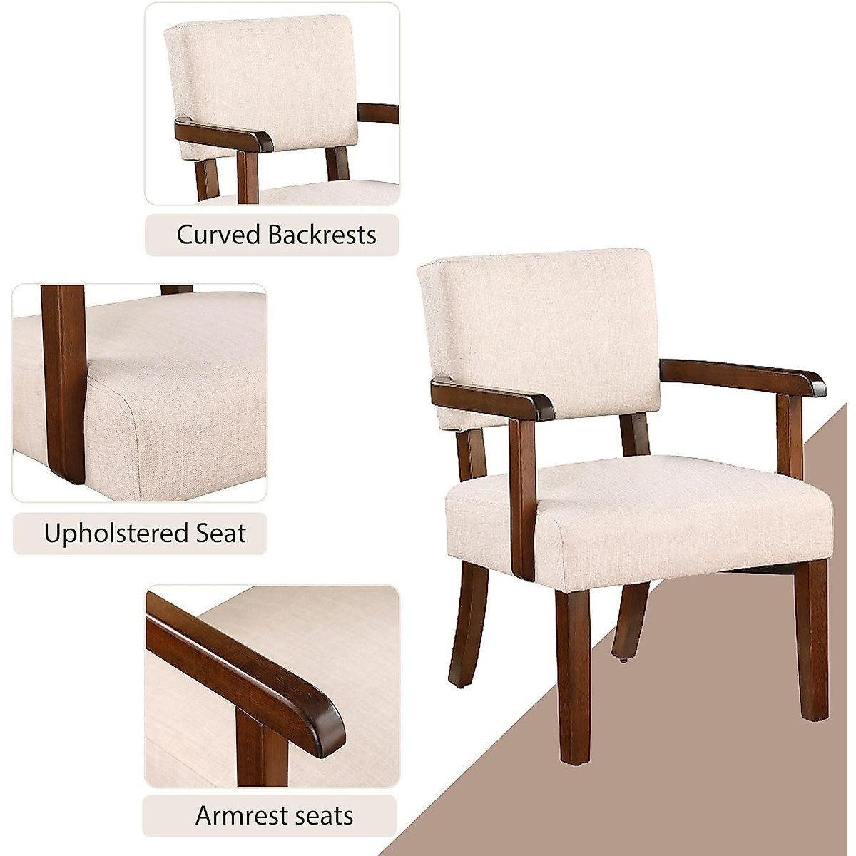 HMFULE 24.25'' Mid Century Accent Chair Set of 2 with Round Wood Table Modern Fabric Arm Chair for Living Room Bedroom Reading Room(Beige)