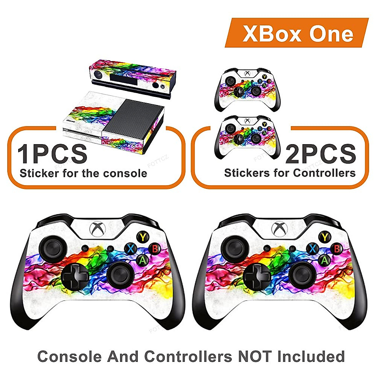 FOTTCZ Whole Body Vinyl Sticker Decal Cover for Xbox One Console and Two Controller - Rainbow Band