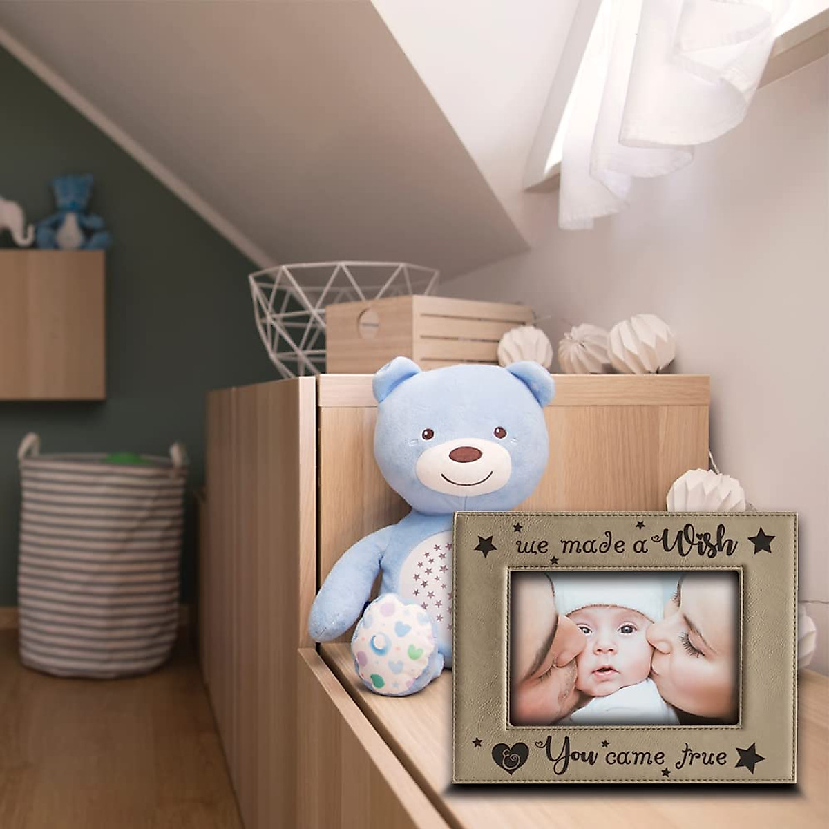 BELLA BUSTA- We made a Wish & You Came True- Baby Picture Frame- Baby shower - Baby Mother's Day -Father's Day -Engraved Leather Picture Frame (4 x 6 Horizontal)