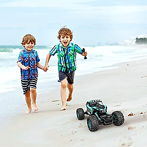 CROBOLL 1:12 Large Remote Control Car for Boys Kids with Lifting Function,4WD RC Cars Electric Monster Truck Toy Gifts 4X4 Off-Road RC Rock Crawler 2.4GHz All Terrain RC Truck with 2 Batteries(Cyan)