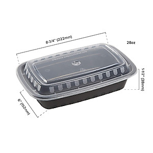 AmerCare 7.75 Inch x 5.5 Inch Black Plastic Containers and Lids, 1.5 Inches Deep, 24 Ounces, for Microwave or Freezer, Pack of 150