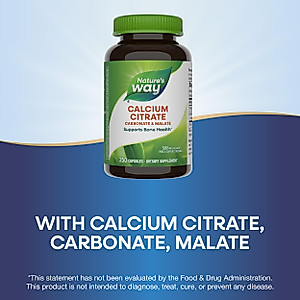 Nature's Way Calcium Citrate - 500 mg Calcium per 2-capsule Serving - For Bone Health & Muscle Function* - Blend of Citrate, Carbonate & Malate - Gluten Free - 250 Capsules (2 Pack)