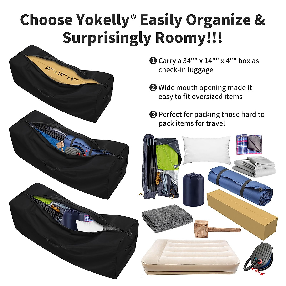 42 Inch Canvas Duffel Bag 150L Extra Large Luggage Duffle for Travel Sport and Camping - Black