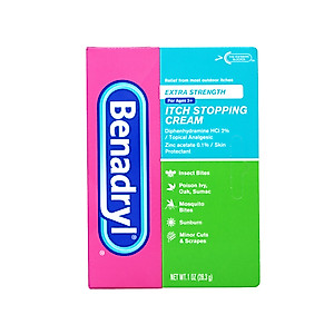 Benadryl Original Strength Anti-Itch Cream, Bug Bite Itch Relief, Diphenhydramine HCl Topical Analgesic & Zinc Acetate Skin Protectant, Great for Camping Essentials, 1 oz, 2 Pack