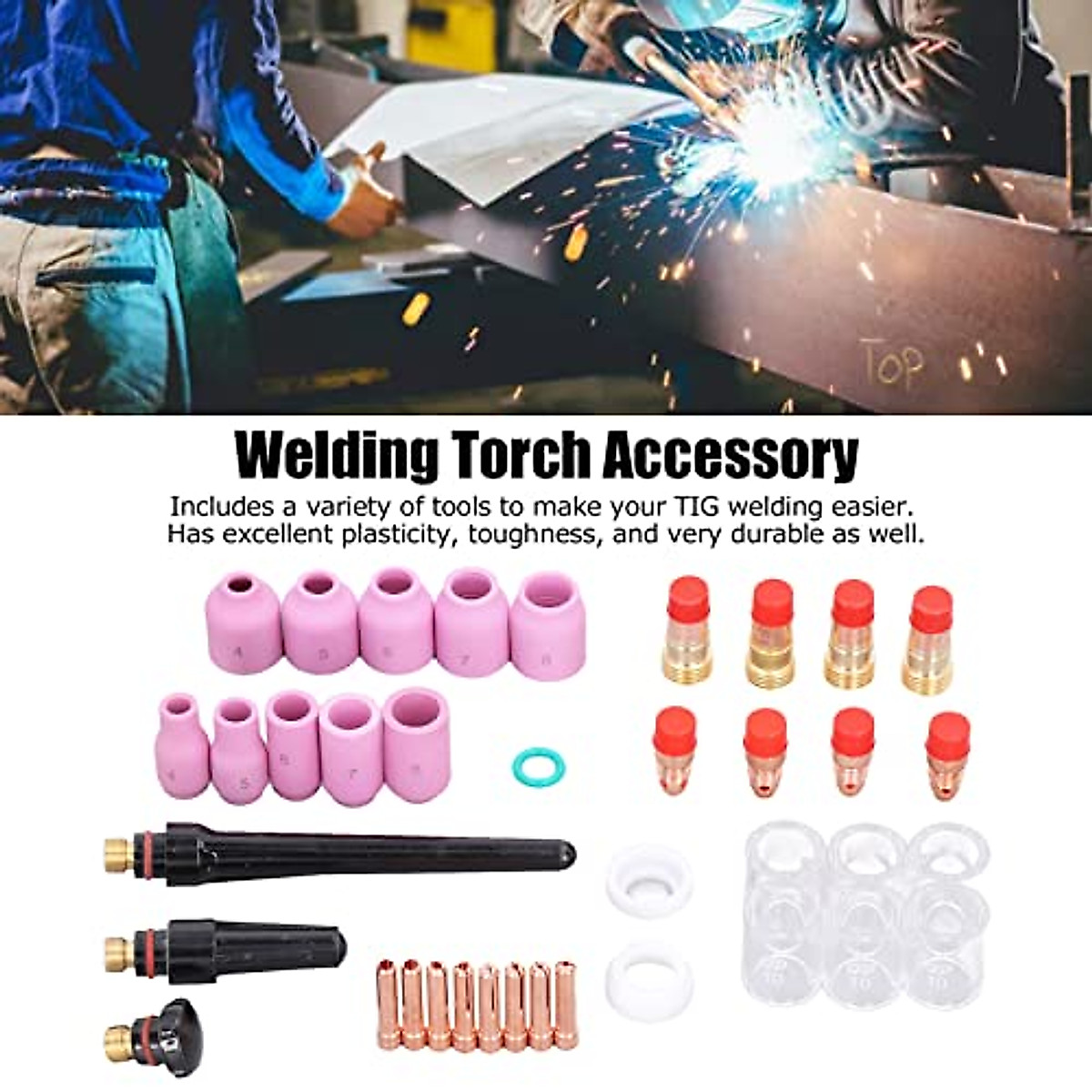 TIG Welding Accessory Kit, Arc Welder Accessories Body Stub Gas Lens Durable Collet Easy Installation for WP‑17/18/26