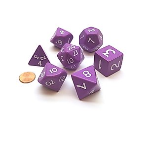 Purple Jumbo Size 7 Pc Polyhedral Dice Set D4, D6, D8, 2xd10, D12, D20