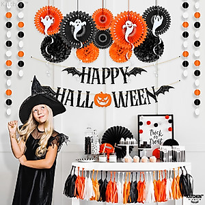 KatchOn, Halloween Party Decoration Set - Pack of 17 | Halloween Pompom, Happy Halloween Garlands | Halloween Party Hanging Decorations | Halloween Hanging Swirls for Halloween Ceiling Decorations