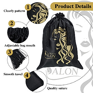 Riakrum 6 Pieces Satin Wig Bags Silky Storage Bag with Drawstring Satin Pouch for Hair Storage Pouch with Tassel for Wigs Bundles Tools Hair Extensions Travel Use