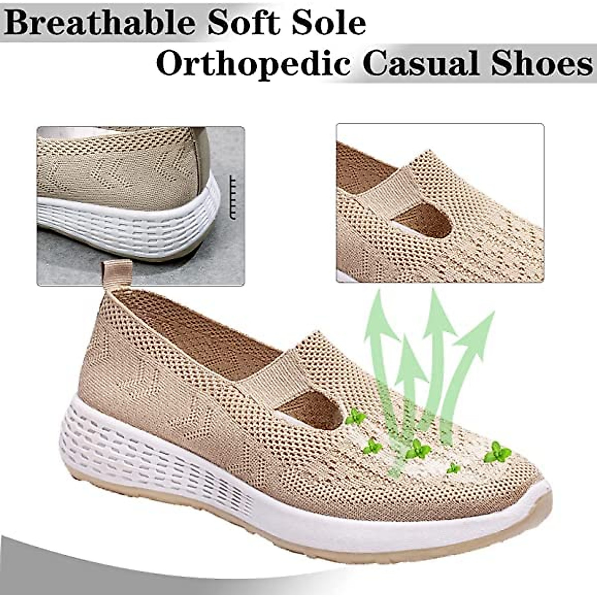 Breathable Soft Sole Orthopedic Casual Shoes,Women's Orthopedic Walking Sneakers (Black,36)