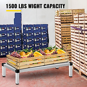 VEVOR Aluminum Dunnage Rack, 48'' x 20'' Commercial Floor Food Shelf, 8'' Off The Floor, 1500lbs Capacity Aluminum Storage Rack, Commercial Food Service Storage in Restaurant, Kitchens, Shops