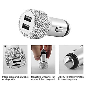 Sparkle Drive with Our Valentine's Day Special: Dual USB Bling Car Charger with Rhinestone Decor, Emergency Hammer & Nylon Braided Cable for iPhone, iPad, Samsung - Fast Charging Decor Gift for Women
