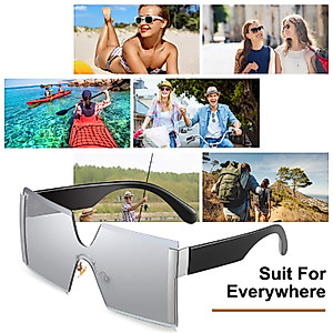 Frienda 3 Pieces Oversized Square Sunglasses for Women Trendy Fashion Rimless Frame Glasses Transparent Eyewear (Silver, Brown, Gray and Pink)