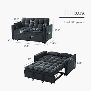 Eifizek 3-in-1 Convertible Sleeper Sofa Bed, Modern Pullout Couch Bed with Pull Out Bed, Adjustable Backrest, Futon Sofa for Living Room Furniture (Black)