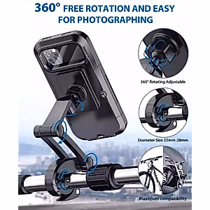 QXTEI Bike Phone Mount | Waterproof Cell Phone Holder for Bicycles & Motorcycles | 360° Rotation for Vertical & Horizontal View During Road Rides | Shock-Proof & Compatible with 4-6.5” Smartphones