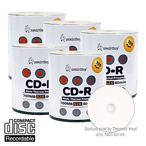 Smart Buy CD-R 500 Pack 700mb 52x Thermal Printable White Blank Recordable Discs, 500 Disc, 500pk