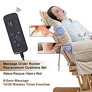 Paddie Beige Massage Glider Rocker Replacement Cushions with Storage Velvet Washable Non Slip for Glider Rocking Chair, 5PCS