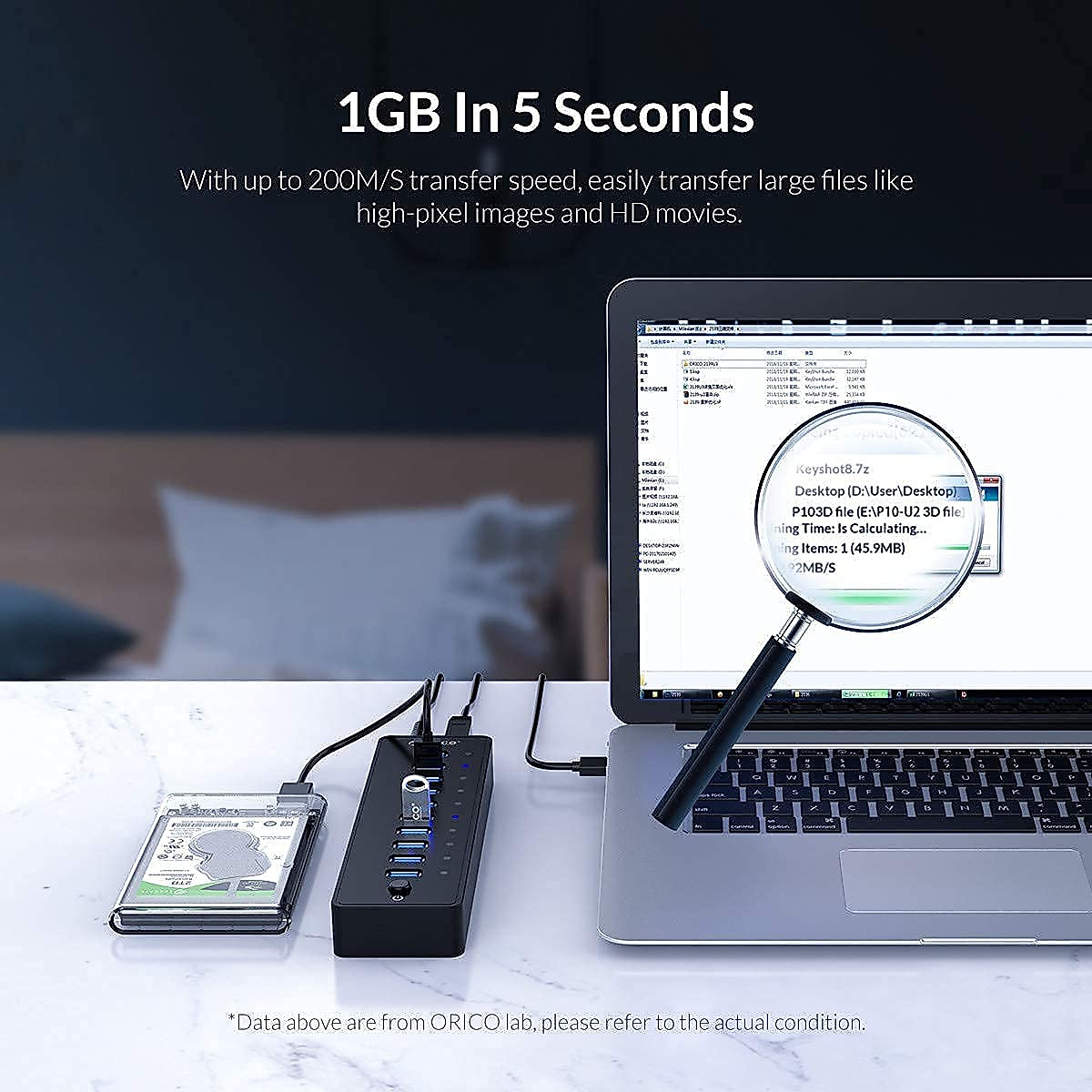 ORICO Powered USB Hub, 10 Ports 36W USB 3.0 Data Hub with 12V/3A Power Adapter for Computer, PC, Laptop, Mobile HDD, Flash Drive and More