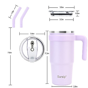 Sursip 24 oz Insulated Tumbler with Handle, Double Wall Vacuum Stainless Steel Cup with Straw and 2 Lids, For Cold/Hot Drinks, Coffee Travel Mug for Car/Home/Office/Party/Camping (Taro Purple)
