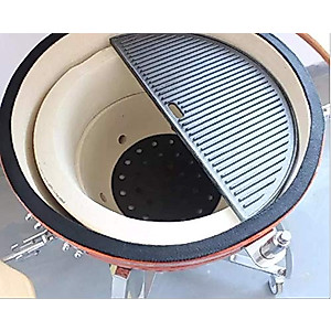 ZLjoint Half Moon Cast Iron Reversible Griddle and Grate Compatible Kamado Joe Classic I, II, III; 18" (Griddle+Grate)