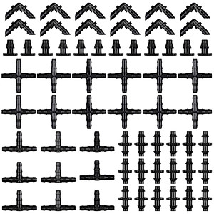 Kalolary 300Pcs Irrigation Fittings Kit, Drip Irrigation Kit Barbed Connectors for 1/4 Inch Flower Lawn Garden Irrigation System Kit (Straight Barbs, Tees, Elbows, End Plug, 4-Way Coupling)