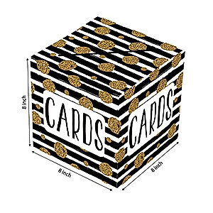 Black and Gold Card Box – 8”*8”*8” Gift Or Money Box Holder for Wedding,Baby or Bridal Shower,Birthday, Graduation,Engagement, Party Favor, Decorations, 1 Set(hezi-A001)