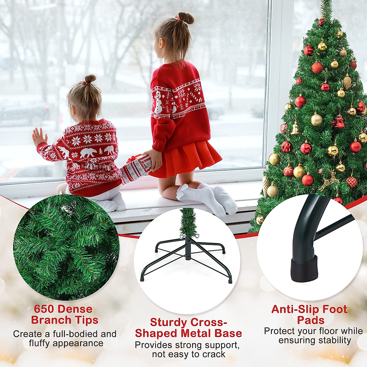 Goplus 6FT Artificial Christmas Tree Xmas Pine Tree with Solid Metal Legs Perfect for Indoor and Outdoor Holiday Decoration