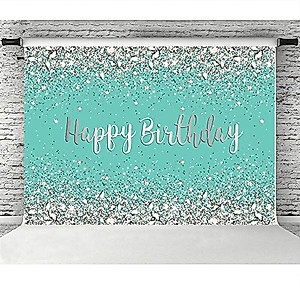 Breakfast Blue and Sliver Birthday Photography Backdrop Sweet 16th 21st Shiny Diamonds Background Girls Adult Women Happy Birthday Party Decorations Cake Table Banner Photo Booth Props 7x5ft