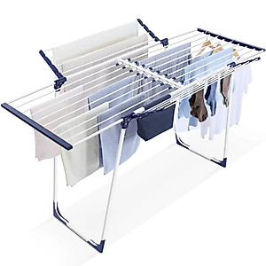APEXCHASER Clothes Drying Rack, Foldable Gullwing Laundry Rack Indoor, 10pcs Clips with Bag, Collapsible Space-Saving Drying Rack for Clothes, Towels, Dolls(White)