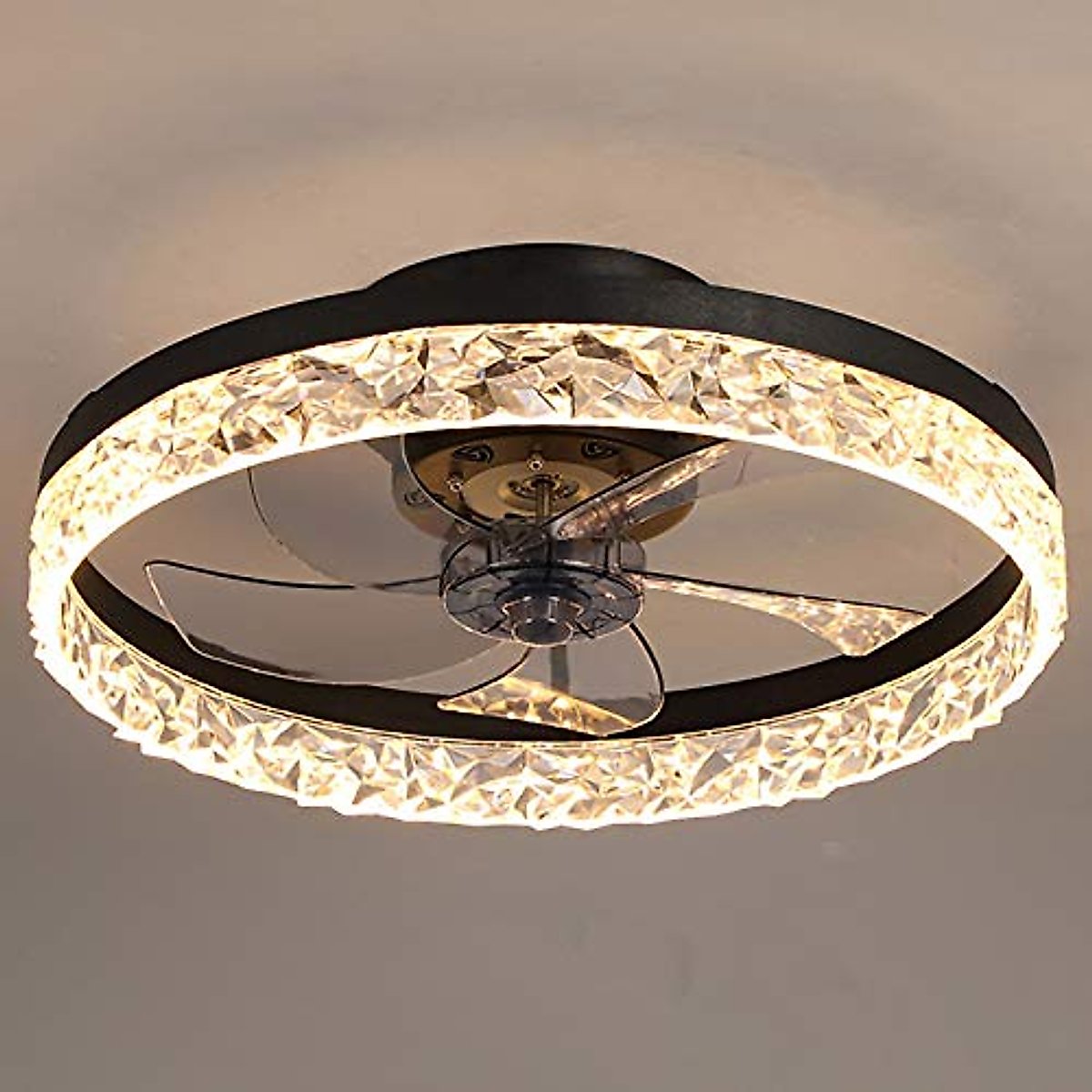 QUMFIXPU 20" Round Flush Mount Ceiling Fan with Lights, Modern Dimmable LED Low Profile Fan, Hidden Reversible Blades, Multi-Speed and Timing with Remote Control (Black)…
