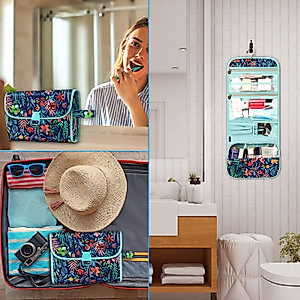 Fintie Portable Toiletry Cosmetic Travel Bag, Large Water Resistant Hanging Makeup Organizer Storage Pouch Case for Women Girls (Jungle Night)