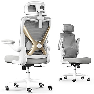 Ergalithic Ergonomic Office Chair - X-Shaped Computer Desk Chair Comfy, Gaming Chair, Office Chair with Lumbar Support, Mesh Office Chairs with Headrests, Desk Chair for Long Hours (Grey Gold)