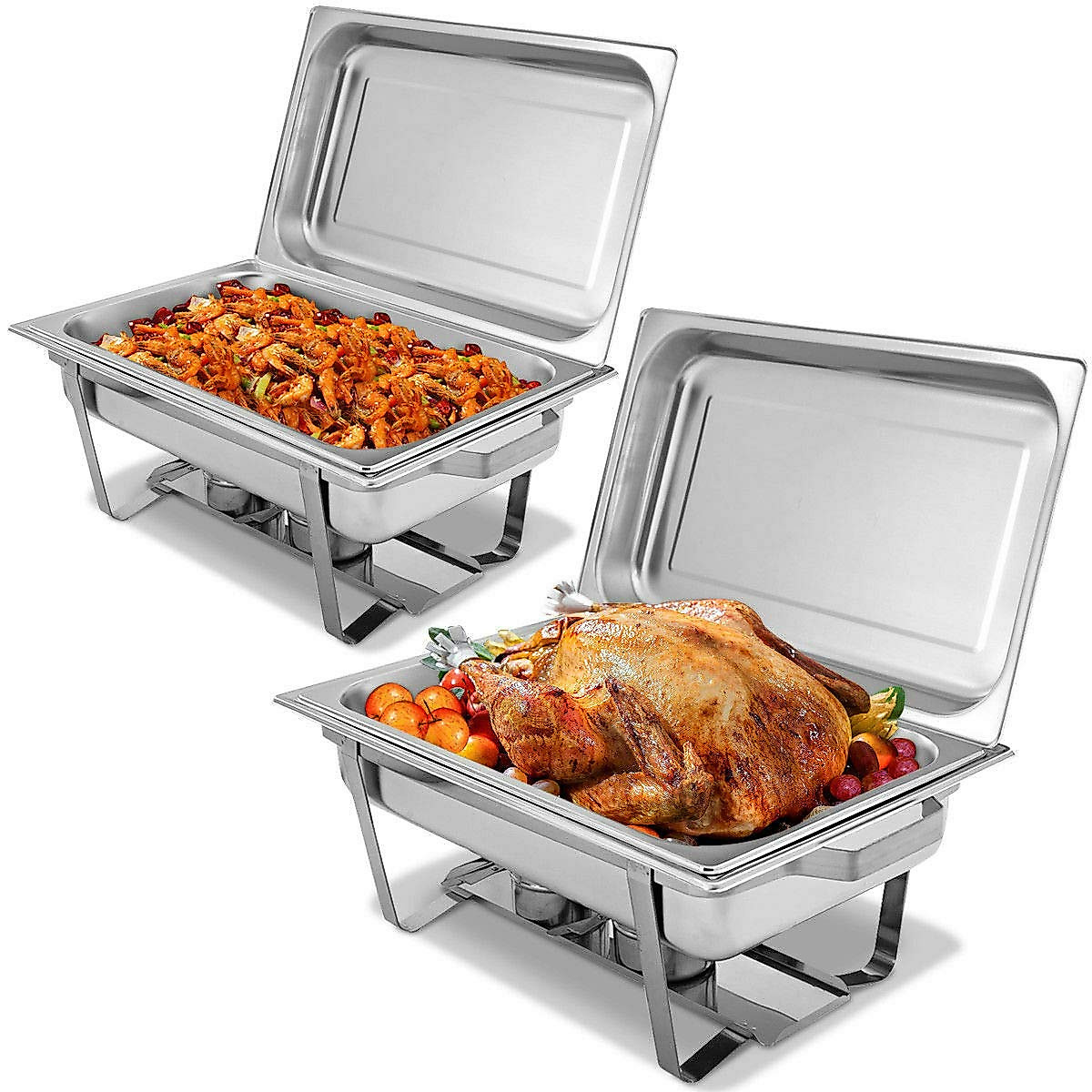 MAREEYA SHOP 2 Packs Chafing Dish 9 Quart Stainless Steel Rectangular Chafer Full Size Buffet