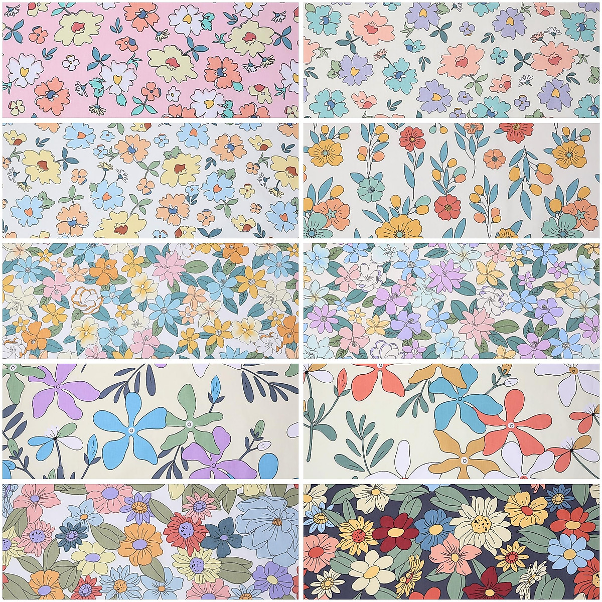 Hanjunzhao 10pcs Fat Quarters Fabric Bundles, Quilting Sewing Precut Cotton Fabric, 18 x 22 inches, Floral Print