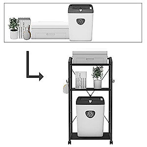 VEDECASA Large 3-Tier Mobile Printer Stand Computer Tower Stand PC Stand CPU Stand Retro Farmhouse Wood Printer Shelf for Home Office Kitchen Organizer Storage with 8 Hooks Caster Wheels (Black)