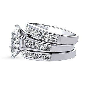BERRICLE Sterling Silver Solitaire Wedding Engagement Rings 1.6 Carat Marquise Cut Cubic Zirconia CZ Statement Ring Set for Women, Rhodium Plated Size 8.5