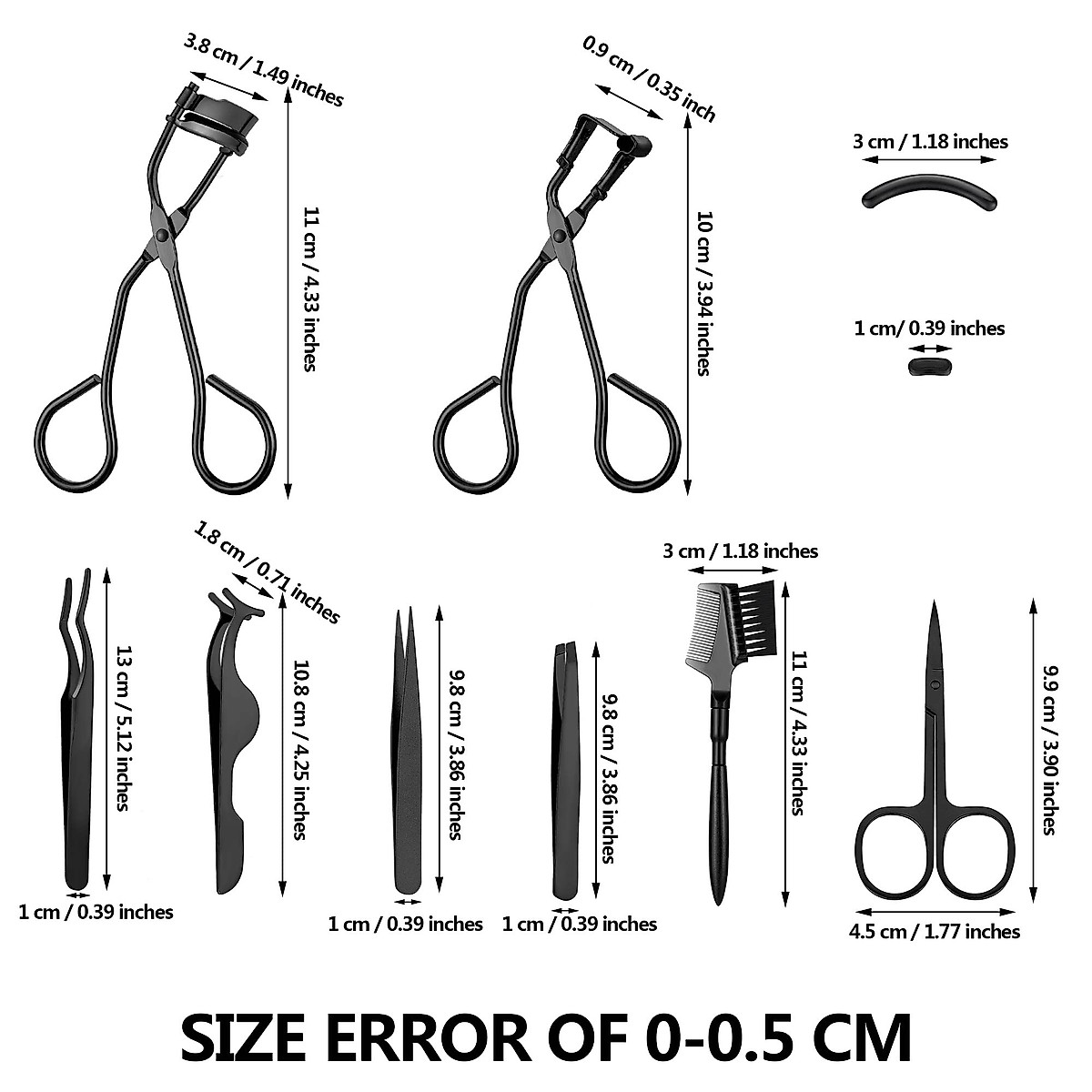 Mudder 48 Pcs Eyelash Curler Makeup Tools Set, Include Mini Eyelash Curler Kit, Eyebrow Extension Tweezers, Brush Comb and Scissors, Silicone Refill Pads, Black