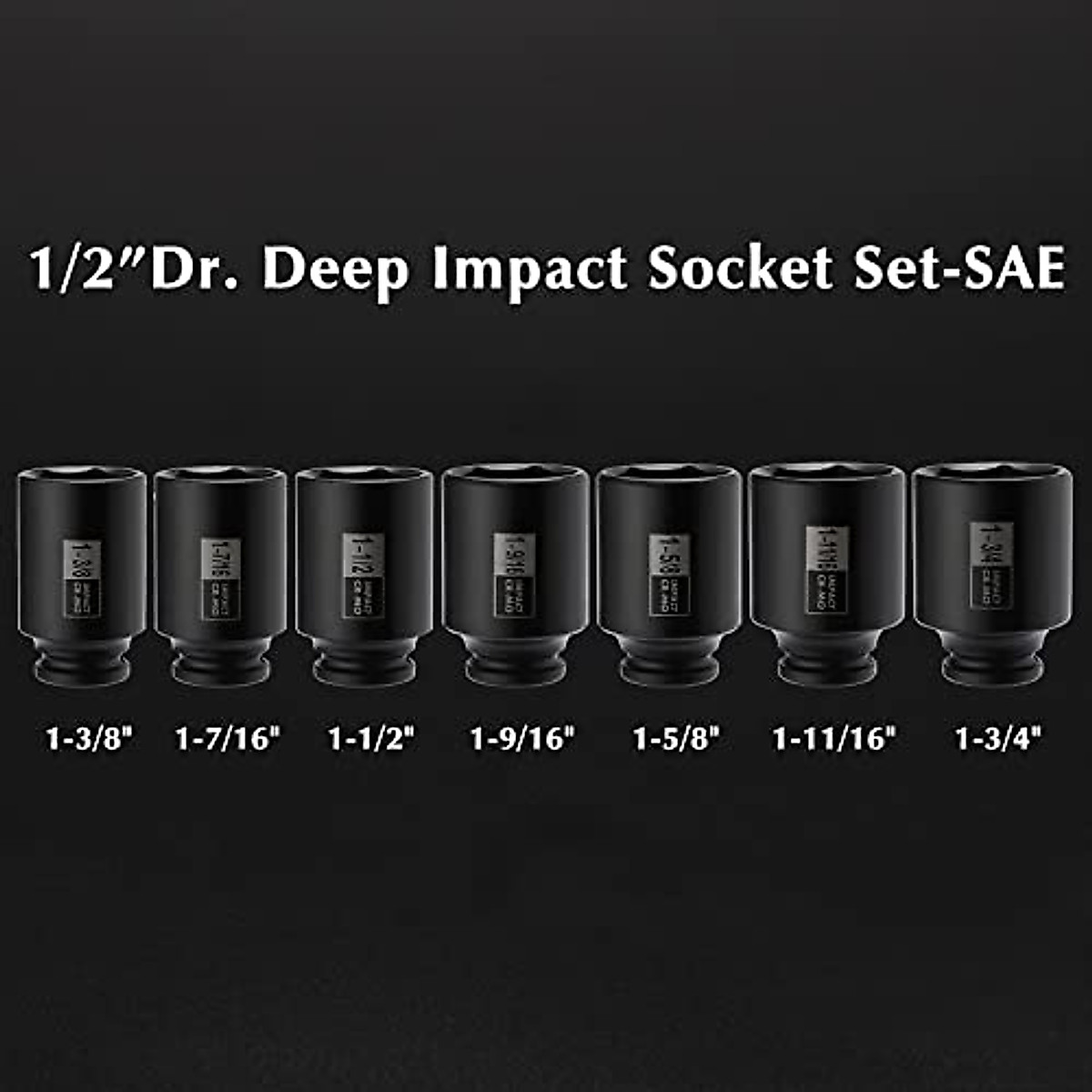 EMENTOL 7PCS 1/2"Drive Deep 6-Point Spindle Axle Nut Impact Socket Set, CR-MO, 1/2" Drive Deep Impact Socket Set, 1-3/8 Inch - 1-3/4 Inch