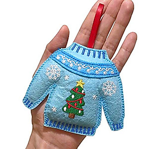 Christmas Ornaments - Set of 6 Plush Felt Handmade Hanging Decorations in Santa, Gingerbread Man, Mitten, Elf Shoe, Ugly Sweater, Stocking Design for Trees and Advent Calendars - Approx. 3.5" Each