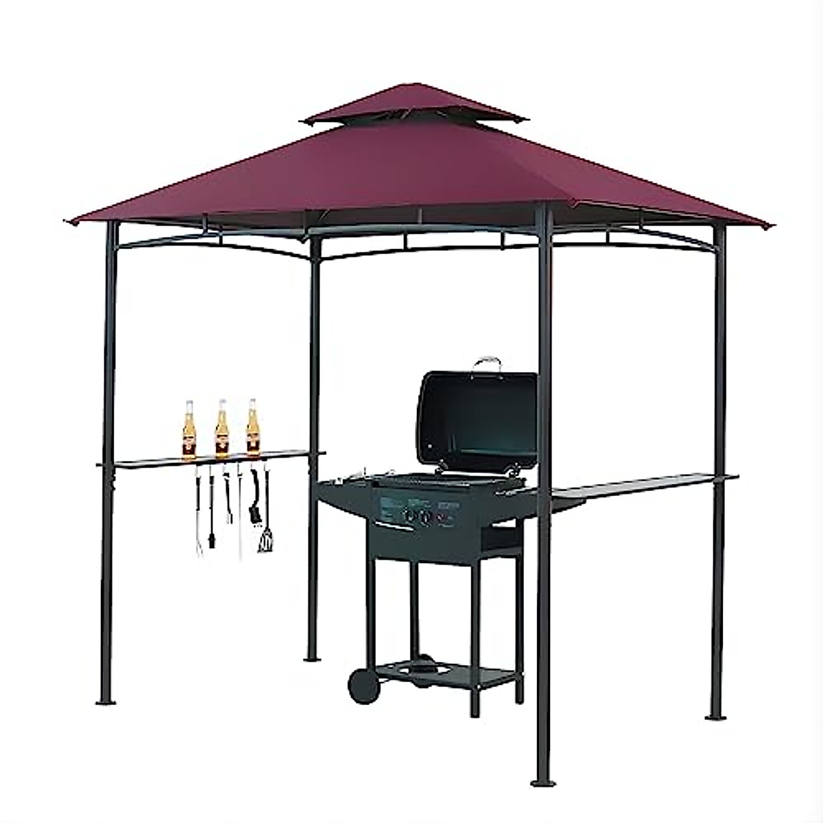 Outdoor Grill Gazebo BBQ Canopy for Outdoor Barbeque Shelter Girll Canopy Grill Gazebo Hardtop (L96 x W60 x H101 Inch) Red