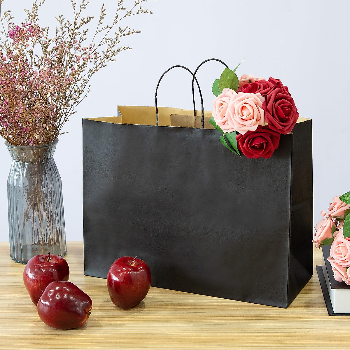 Ronvir 70Pcs Large Gift Bags, 16x6x12 Inches Black Paper Bags With Handles, Recycling Shopping Bags Bulk, Black Gift Bags For Business, Retail, Boutique, Party, Christmas, Holiday