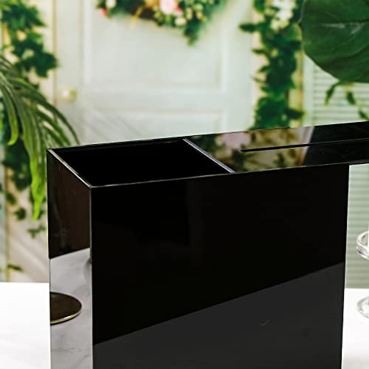 UNIQOOO Black Acrylic Wedding Card Box with Slot, Thick DIY Large 10x10x5.5 inch w/ No Print, Wedding Receptions Wishing Well Money Box, Birthday, Memory Box