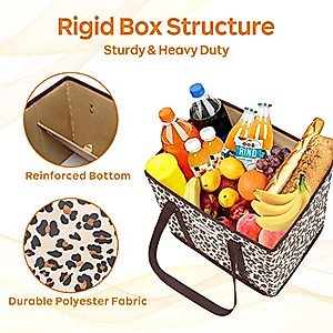 MVSCOCEAN Reusable Grocery Bags, Shopping Cart Bag,Heavy Duty,Hard Bottom Foldable Trunk Organizer,Set of 3 (Leopard)
