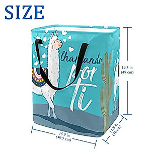Llama and Cactus on Desert Print Collapsible Laundry Hamper, 60L Waterproof Laundry Baskets Washing Bin Clothes Toys Storage for Dorm Bathroom Bedroom
